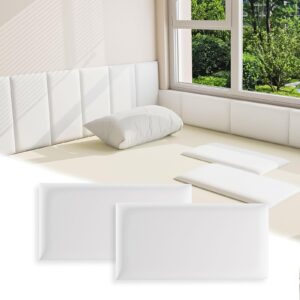 umedol 3d anti-collision wall padding for kids, white peel and stick headboard pack of 4 panels sized 7.8" x 15.7", self-adhesive headboard panels for wall, bedroom/living room upholstered wall panel