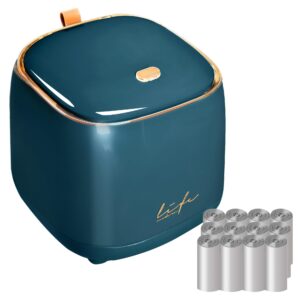 mini countertop trash can with 12 rolls of trash bags, desk trash can tiny trash can with press type lid, desktop trash can applicable for bathroom vanity home office (trash can-kw-dark green)