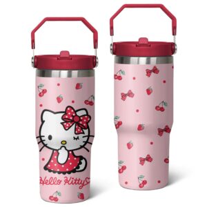 kitty tumbler for adults water bottle 30 oz tumbler with handle and straw kitty cups for kids pink coffee mug kitty stuff cat insulated cup gifts for girl women