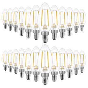 energetic e12 b10 led classic candelabra clear light bulb, 40 watt equivalent, soft white 2700k, filament clear glass, non-dimmable, ul listed, pack of 24