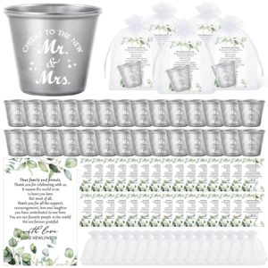 uiifan wedding favors for guests 1.5 oz stainless steel shot glasses bulk metal cups cards with organza bags wedding party souvenirs thank you gifts for guest (cheers,50 set)