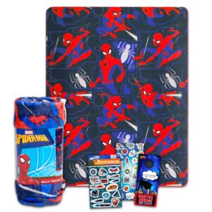 spiderman throw blanket bundle - spiderman kids and teens blanket, stickers, and more for boys and girls | spiderman blanket size 40" x 50"