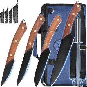 xyj portable chef knife set professional,cleaver kitchen knives,camping vegetable nakiri knife,brisket boning knives with blade guard,carry bag set(6)