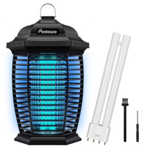 pesteaze 4600v instant killing bug zapper outdoor waterproof, 10ft power cord, 20w electric insect, fly & mosquito zapper killer with (1) extra replacement bulb, weatherproof abs plastic shell