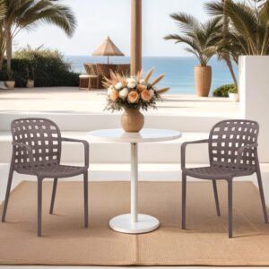 art leon outdoor dining chairs set of 2, modern plastic patio chairs, stackable chairs with armrests backrest, gray