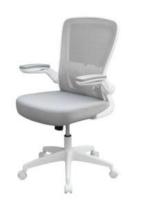 boss office products mesh task chair with flip up arms, grey/white