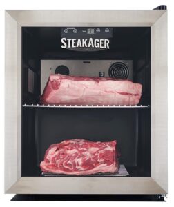 steakager pro 20 starter pack - home beef dry aging refrigerator, enjoy dry-aged steak perfection at home, black and stainless steel with 20lbs capacity