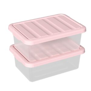 ysmiltion 14 quart plastic storage latch boxes with pink lids, plastic latching storage bins, 2 packs