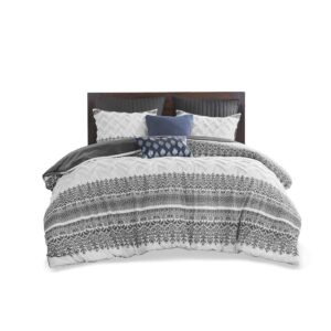 gracie mills robbins chenille tufted 3-piece cotton duvet cover set