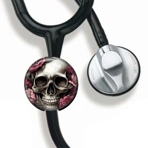 lycit skull stethoscope tag personalized,nurse doctor stethoscope id tag customized, medical stethoscope name tag with writable surface-black, small, lycit039