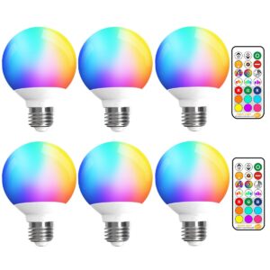 ilc g25 led globe light bulbs 6w, remote control color changing, 60w equivatlent, color temprature: 4000k natural white, cri>95+, e26 base, for vanity makeup mirror, bathroom (6 pack)