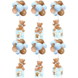 lenwen 6 sets blue bear decorations for baby shower, baby letter boxes baby shower table centerpieces bear stuffed animals balloon with stand bear plush toy baby boxes for birthday party wedding