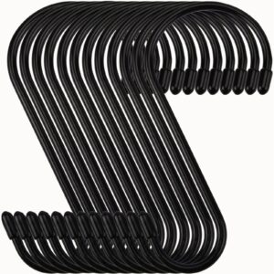 nisoger 12 pack 6 inch s hook, large vinyl coated s hooks with stopper non slip heavy duty, steel metal black rubber coated closet s hooks for hanging jeans plants jewelry pot pan cups towels