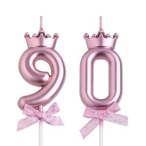 vshili 90th birthday candles, rose gold 90 year old number birthday candles for men women, happy birthday party cake topper decoration gifts for 90th wedding anniversary celebration