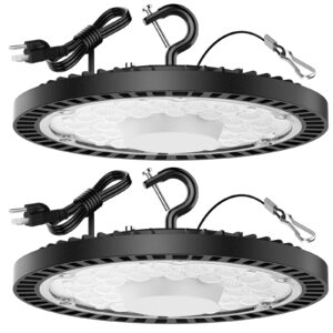 tobusa 24000lm ufo led high bay lights, 150w led shop lights, 600w mh/hps equivalent warehouse lights 5000k, waterproof industrial commercial lighting fixtures for workshop barn garage, 2-pack