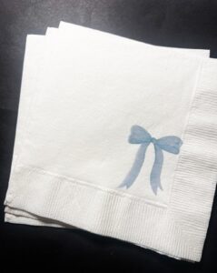 generic blue bow bridal shower blue bow baby shower - cocktail, napkins set of 25, white