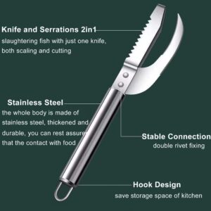 UGpine Stainless Steel Fish Maw Knife, 3 In 1 Fish Maw Knife, Multifunction Fish Scale Knife, Fish Scale Remover, Household Kitchen Fish Scale Tool