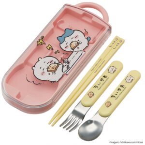 chiikawa utensil set- includes reusable fork, spoon, chopsticks and carrying case - authentic japanese design - durable, dishwasher safe