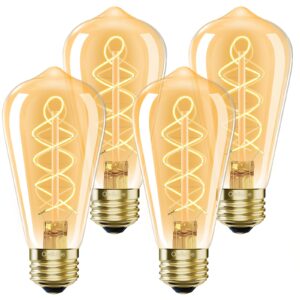 owilukie e26 led bulb 4w equivalent e26 bulb 40 watt,vintage edison bulbs,warm white 2200k amber e26 edison bulb dimmable, st21/st64 led light bulb,ac120v,300lm,cr90+,clear glass,pack of 4