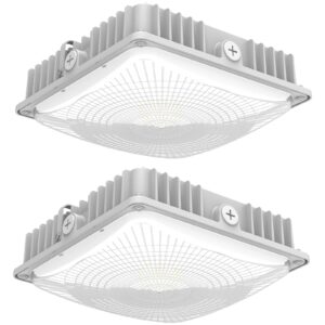 semsmoks led canopy lights outdoor, super bright 75w 9750lm garage ceiling lights, easy to install, ip65 waterproof, 5000k daylight canopy lights 10x10 for gas stations carports and stairwell (2pack)