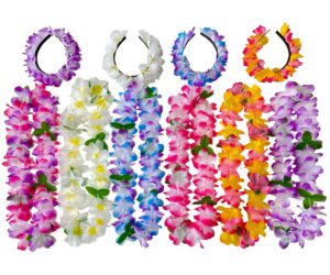 zzsjnb 10 counts hawaiian leis necklace leis headbands leis tropical luau hawaii silk flower lei theme party favors wreaths headbands holiday wedding beach birthday decorations