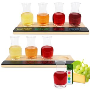 g francis wine tasting kit 2 pack - 4 slot sample drink flight boards with glasses for wine, beer, whiskey, coffee, margaritas, cocktails - wooden chalkboard holder beverage tasting kit for home