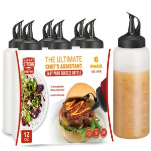 6 pack condiment squeeze bottles for sauces - 12 oz squirt bottles for liquids, easy pour sauce bottles with leak proof snap cap, condiment bottles, plastic squeeze bottles for liquids, ketchup, oil