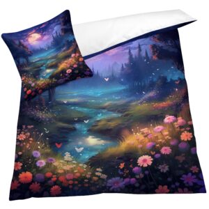 omersa forest duvet cover queen size bedding set 3 pcs, fantasy nature comforter cover & 2 pillowcases soft microfiber patterned bedroom decorations for adults teens