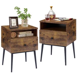 vecelo modern nightstands,square end side table with drawer and storage space for bedroom and living room