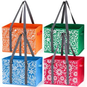 yarlung 4 pack reusable grocery bags, collapsible large storage box bag with reinforced bottom and handle, heavy duty foldable shopping tote bags for groceries, clothes, toys organizer