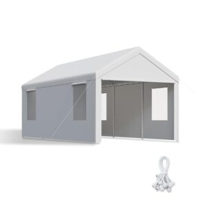 capeworth carport,10x20 heavy duty carports, canopy, garage, metal shed, with 4 roll-up ventilated windows, outdoor, storage, car, boat,10x20 white