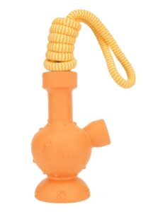 lit labs funny dog toy chew rubber tug-a-war dog toy - built for sized medium to large dogs - ideal gift for dog birthday - orange body with yellow rope