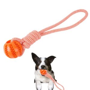 generic puppy toys interactive dog and cat toys balls for small medium dogs chew teething teeth cleaning treat dispensing (1pack) durable rubber ball dog rope toy for tug of war playing (red)