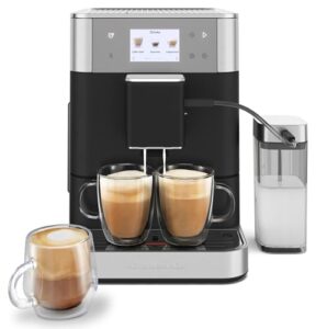 kitchenaid fully automatic espresso machine kf7 with milk attachment, kes8557bk, cast iron black