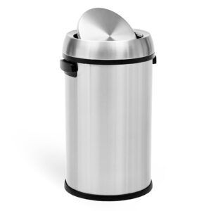 gaomon 65l/17gal trash can with swing top, commercial grade heavy duty brushed stainless steel outdoor trash can, large kitchen trash can, round