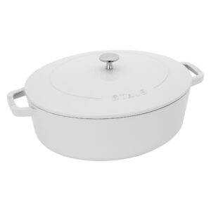 staub specialty shaped cast iron 6.25-qt shallow oval dutch oven-white