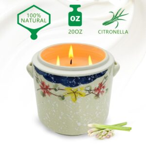 Witcreate Outdoor Indoor Large Citronella Candle, 20OZ, Coarse Pottery Container, Patio, Camping