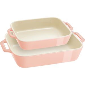 staub stoneware gratins ceramic 2-pc rectangular baking dish set-macaron pastel pink