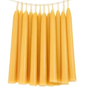 24 pack beeswax taper candles in bulk 8 inch tall - all natural, 100% pure unscented bee wax candle, dripless, 5 hours burnning time -yellow