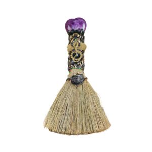 ykendz witch broom halloween crystal witch wiccan altar broom, magic broom witchcraft witches pagan altar decor, handmade ritual magic ceremonial (amethyst)