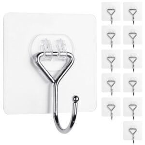 meknow large adhesive hooks utility hooks 12 pack waterproof and rustproof wall hooks for hanging heavy duty, stainless steel robe & towel hanger 22ib(max) for kitchen, bathroom, home and office