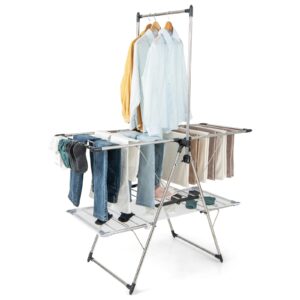 giantex clothes drying rack, stainless steel foldable laundry drying rack with with 6-level adjustable height, high hanger design, side clips, space saving collapsible laundry drying rack