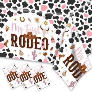 3pcs my first rodeo tablecloths-cowgirl baby shower decorations pink cow print western disposable rectangular plastic table covers first rodeo birthday party supplies girl