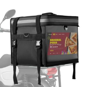 insulated food delivery bag for e-bikes/scooters/motorcycles, waterproof delivery bag with carrier rack,perfect for catering,restaurants,delivery drivers,doordash and more,62l - fit 14'' pizza box