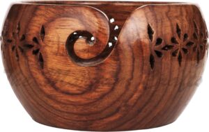 personalized rosewood wooden storage yarn bowl, bowl holder & dispenser for tangle-free yarn perfect large knitting & crochet bowl - personalized gift (personalized, small - 6" dia x 3" height)