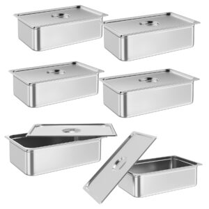 kybolt 6 pack steam table pan full size hotel pan, [nsf certified][with lid] catering food pan commercial stainless steel 6 inch deep anti-jamming