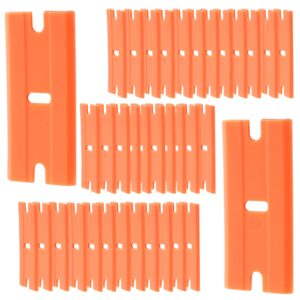 coufce 300 pieces plastic razor blade orange double edged razor scraper tool safety glass scraper for removing decals, stickers, clean car window, adhesive label