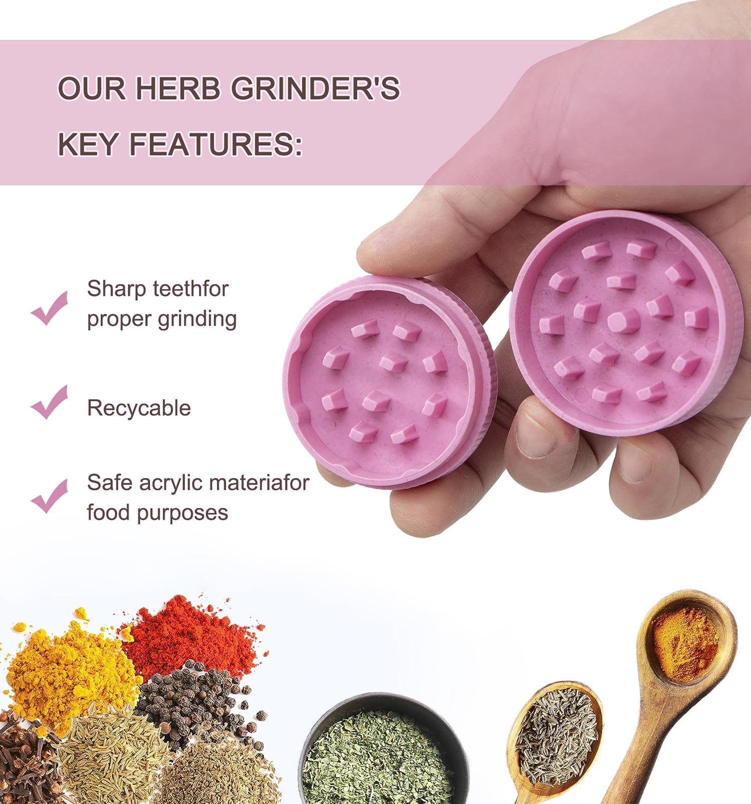 4-Pack Grinder And Tray Set, Grinder Kit and Accessories(Pink)