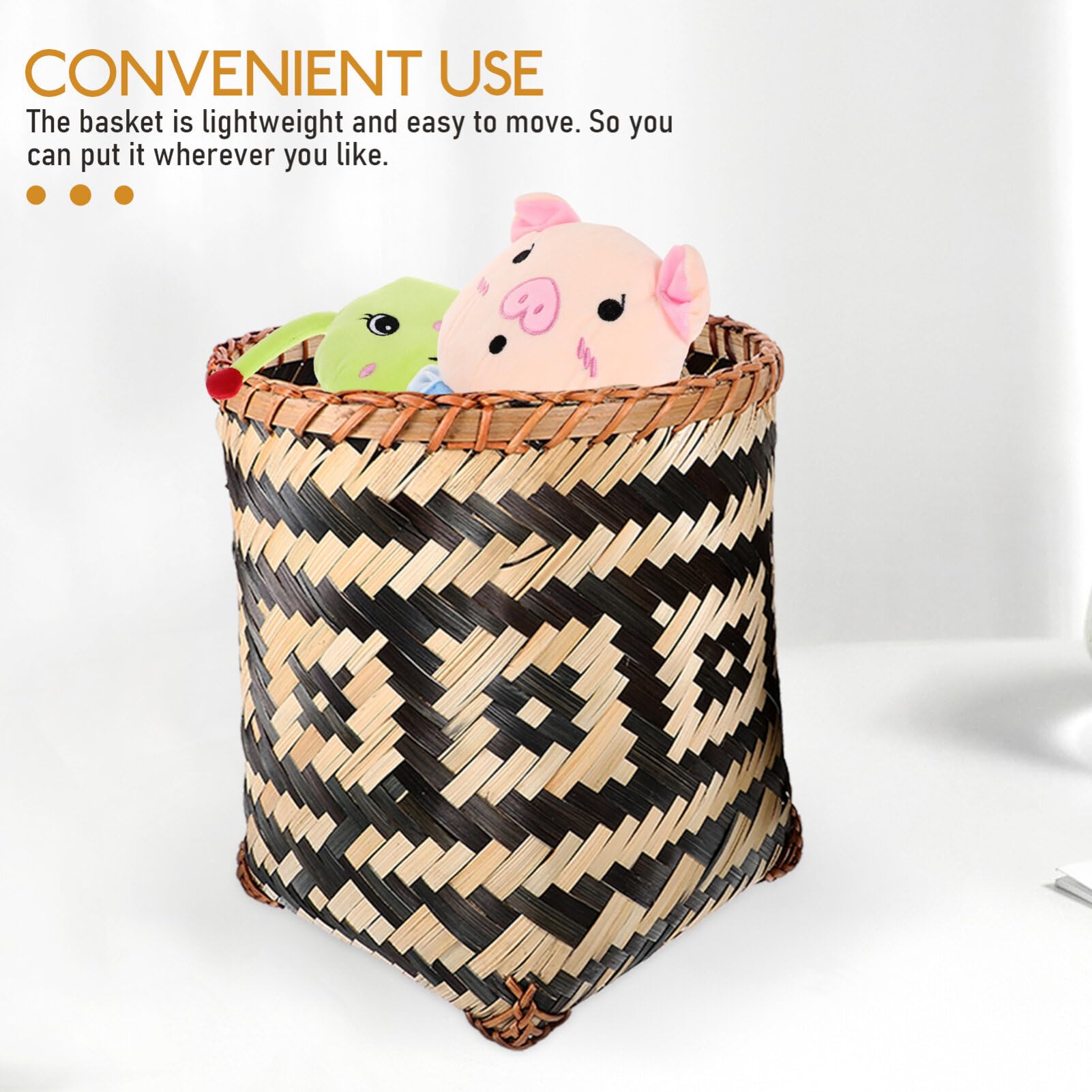 Luxshiny Bamboo Waste Basket Woven Trash Can Small Round Natural Wastebasket Garbage Bin Recycling Bin Laundry Hamper Plant Pot Holder for Farmhouse Home Kitchen Bathroom