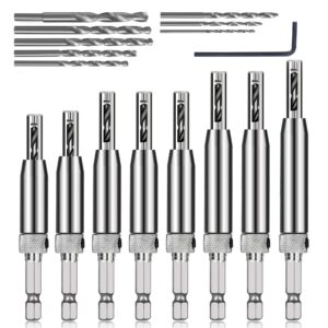 aimlentool 17pcs vix bits self centering drill bit set, 1/4" hex shank self centering hinge tapper core drill bit for woodworking window door hinge with 1 hex key & 8 drill bits 5/64-1/4"